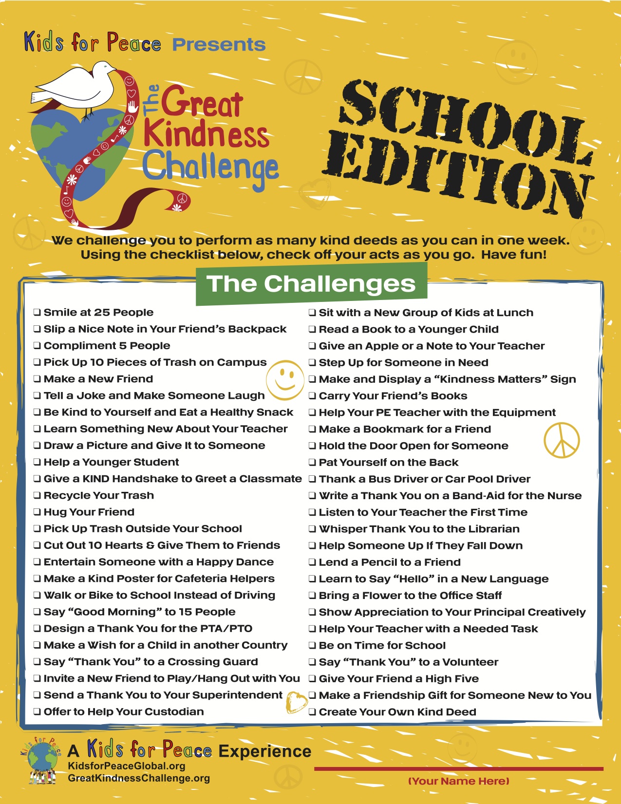 Great Kindness Challenge January 14-18th 2013